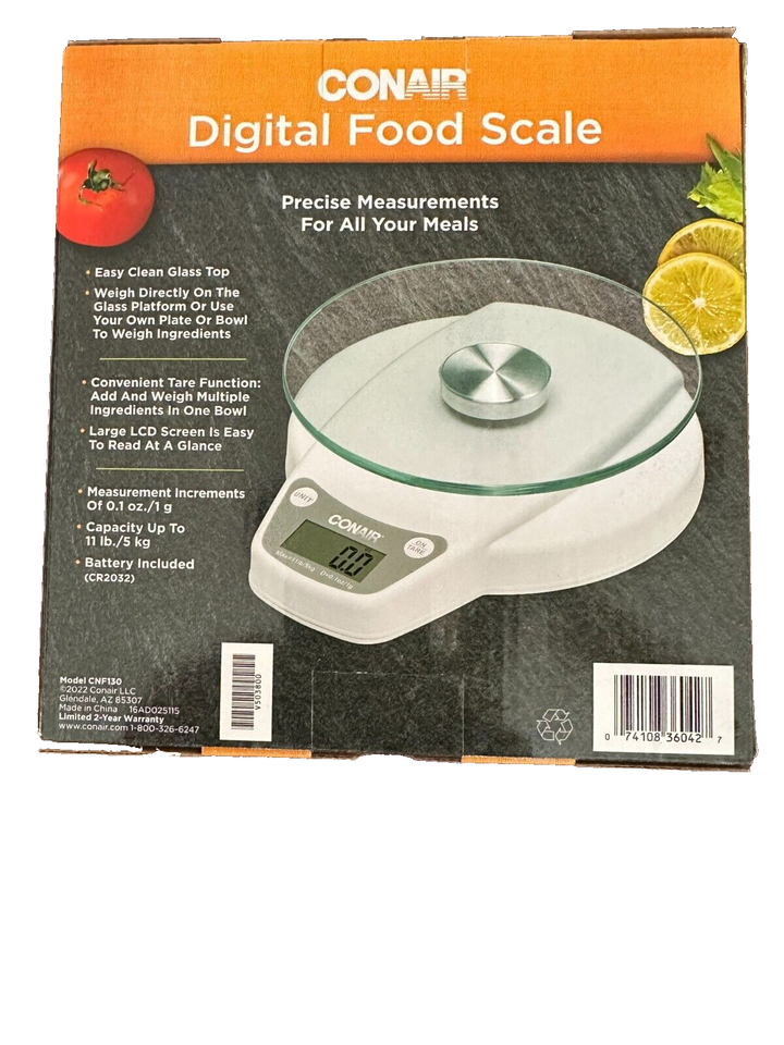 CONAIR DIGITAL FOOD SCALE - Glass Top - Up To 11 lbs. - CNF130 NEW IN ...