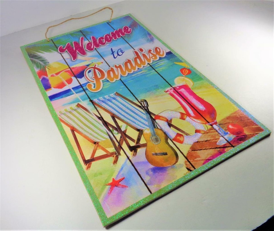 WELCOME TO PARADISE TROPICAL BEACH LUAU PARTY DECORATIVE SUN AND SAND ...