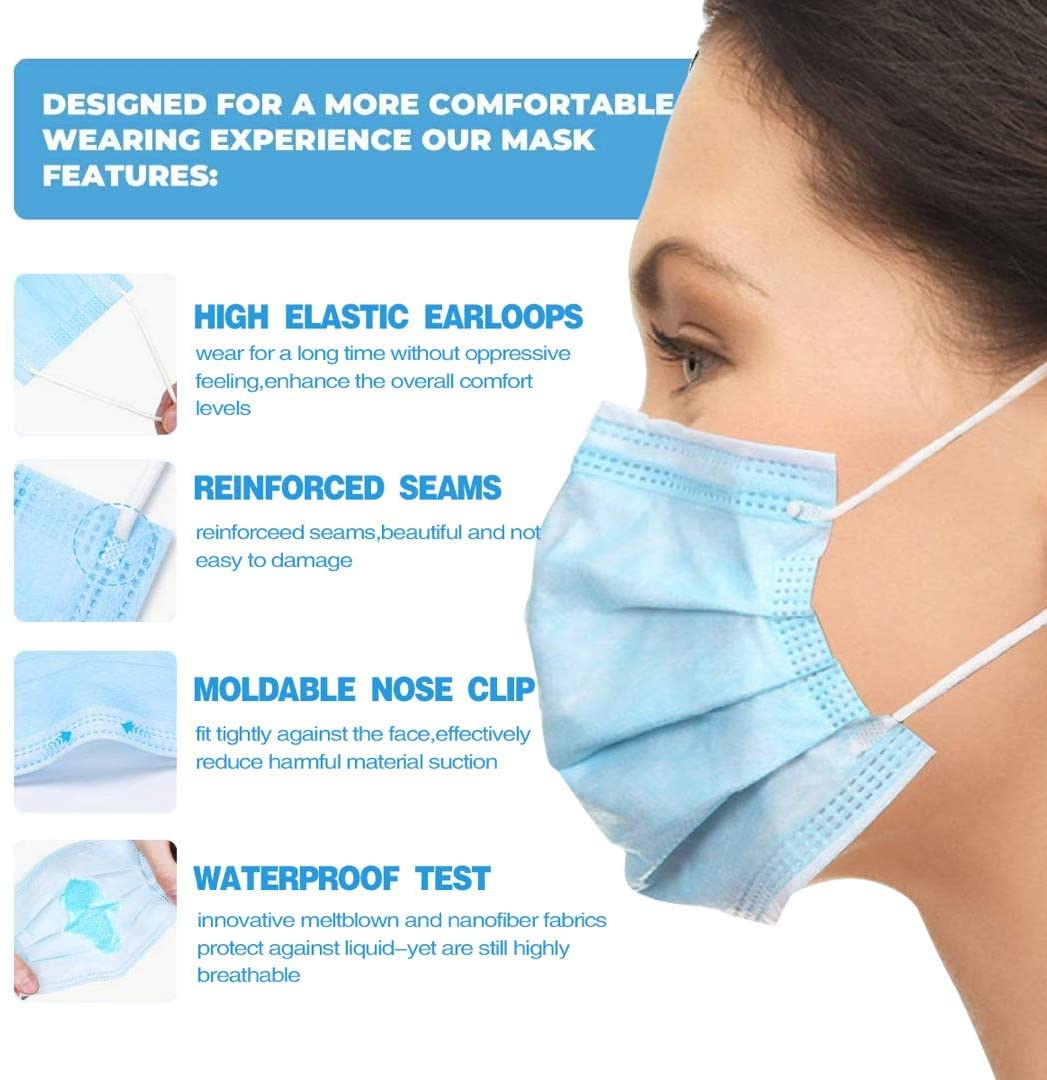 100 Pcs Blue Color Face Mask Mouth & Nose Protector Respirator Masks ...