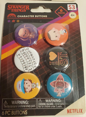 NETFLIX STRANGER THINGS TV SHOW PINBACK BUTTONS PACK/6 CHARACTER PIN ...