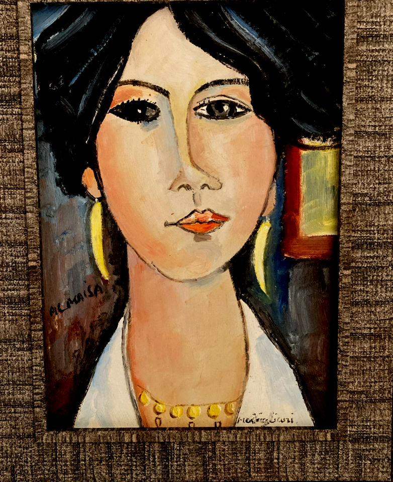 Framed portrait of Almaisa inspired by Modigliani oil signed painting ...
