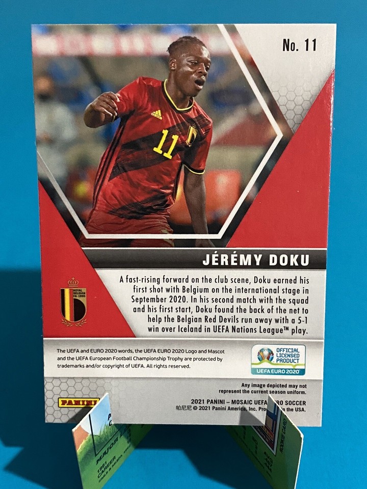 2021 Panini Mosaic UEFA Euro 2020 Jeremy Doku #11 RC Rookie Card ...