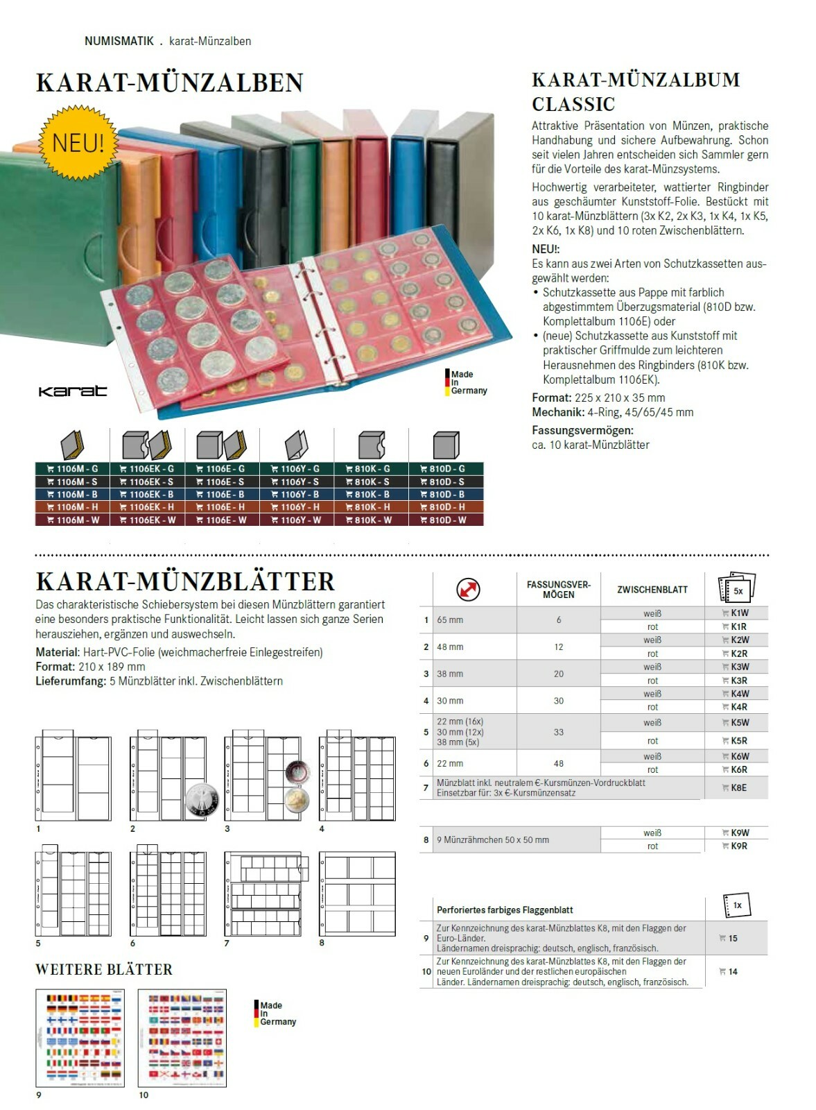 Carat coin sheets K6 coin leaves 48x 22 mm Lindner additional sheets 10 ...