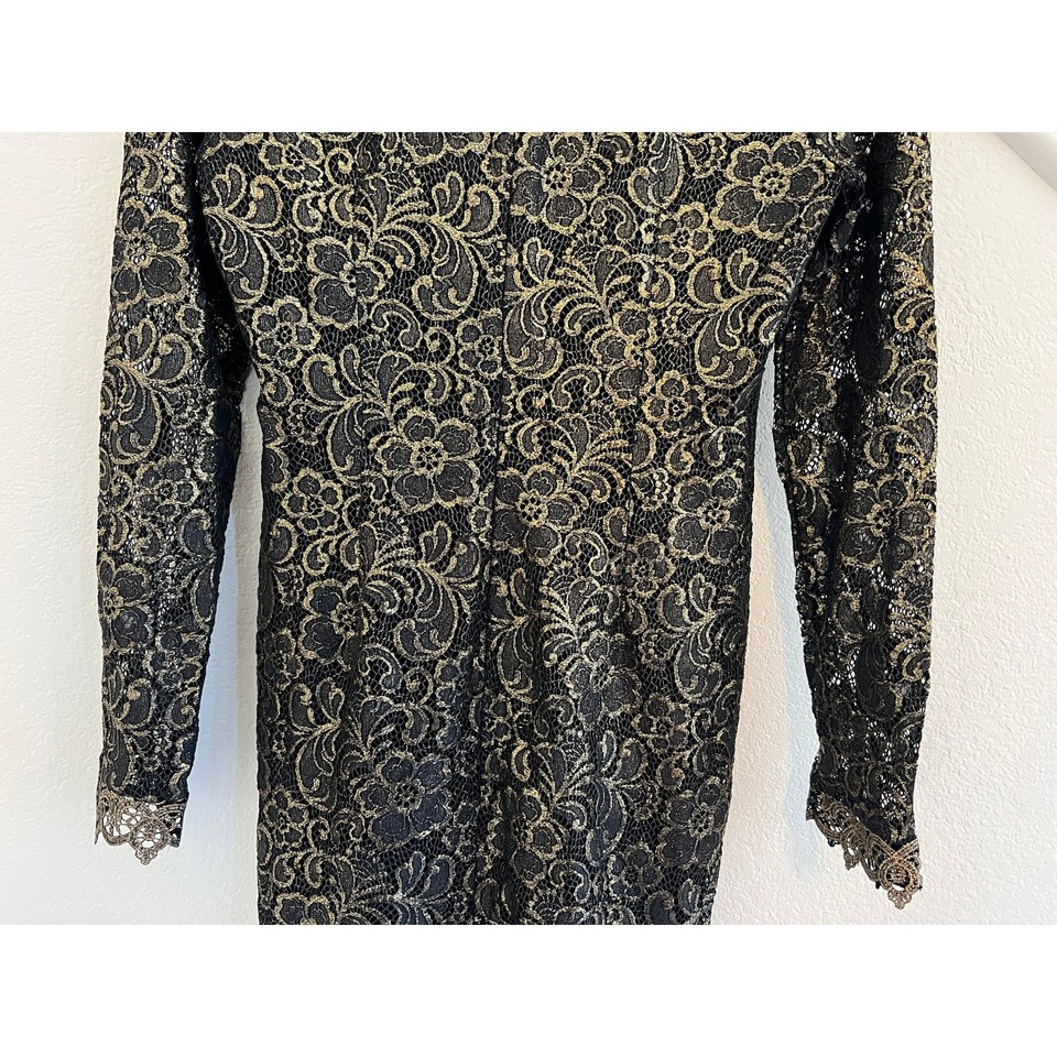 Rachel Zoe Lace Cocktail Dress Womens 10 Formal Event Black Gold ...