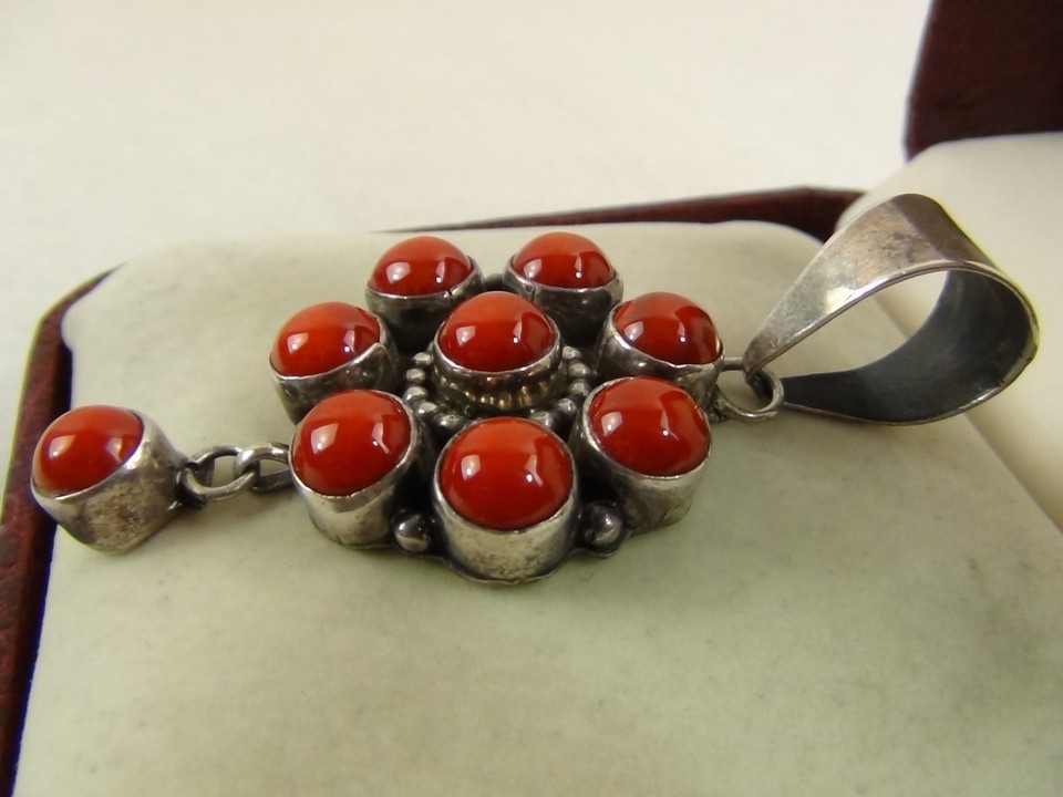 Navajo Bea Tom 20g 2.5" Sterling Silver Coral Pendant Native | eBay
