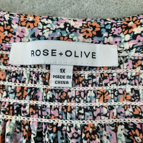 Rose & Olive Blouse Top 1X Ditsy Floral Button Front Smocked ...