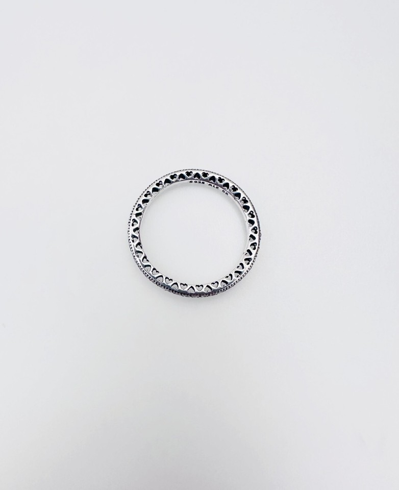 Estate Pandora ALE 925 Sterling Silver Sparkle Hearts Stackable Ring 7. ...