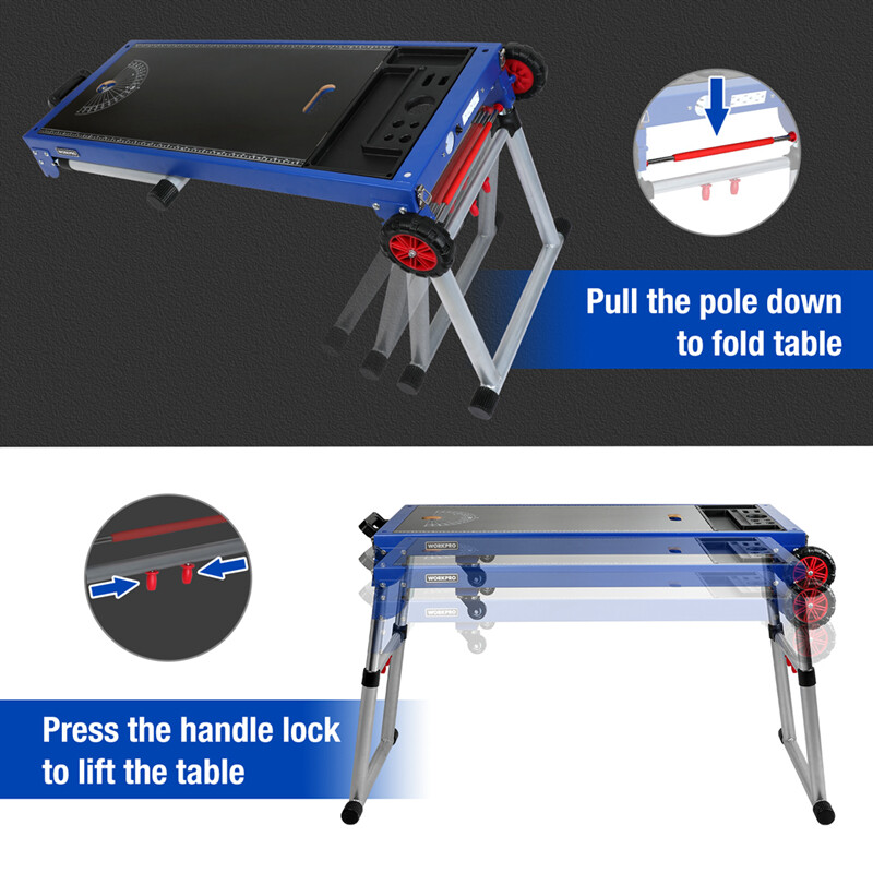 WORKPRO Miter Saw Stand, 5-in-1 Portable Workbench, Quick Folding Work ...