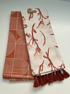 Dish Towels Set of 2 Rust and Beige Modern and Floral Design NWT | eBay