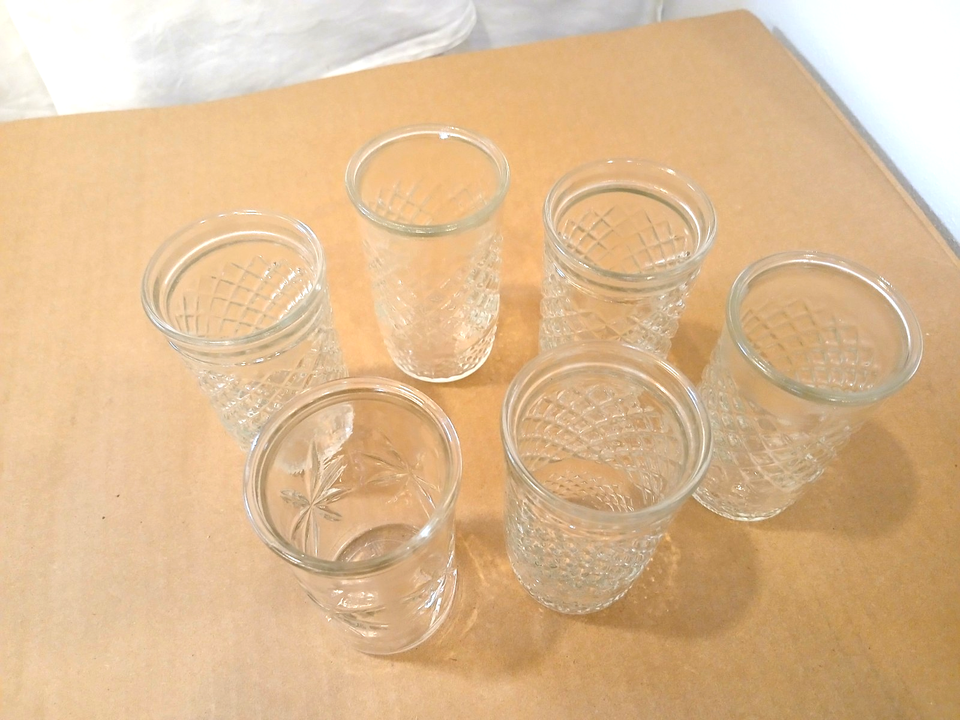 6 Vintage Jelly Jars Star & Diamond Patterns Juice Glasses 4" Anchor ...