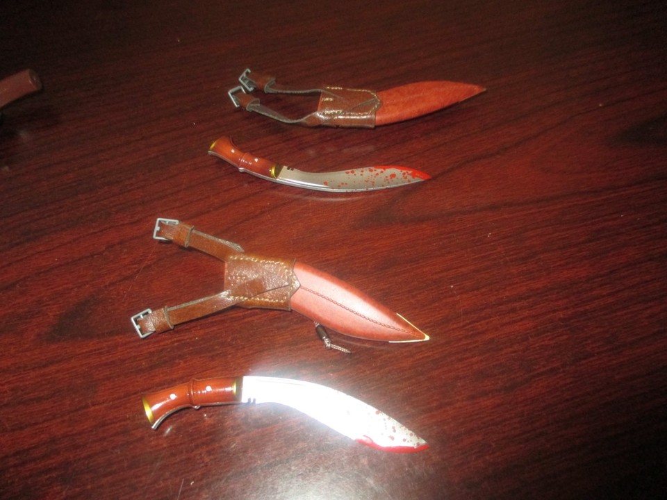 1/6 scale action figure pair of kukri knifes w/scabbard, sawed off ...