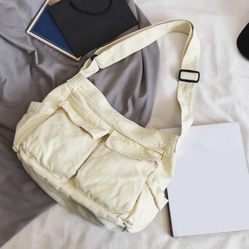 Minimalist Style Canvas Shoulder Bag Casual Fashion Solid Color Tote ...