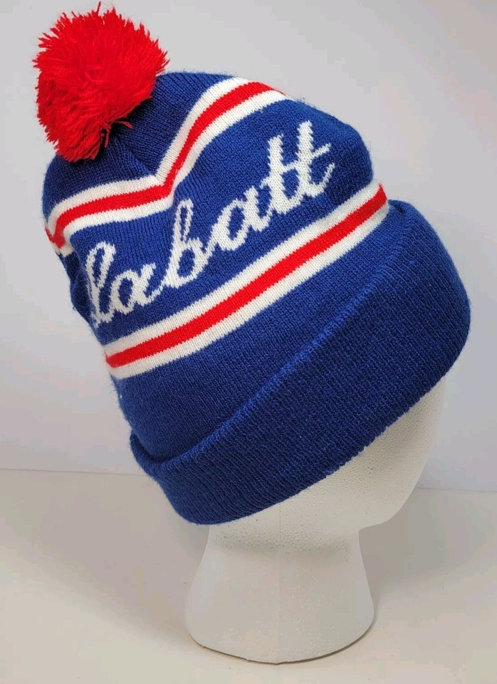 LABATT Blue Red Striped Canada Winter Beanie Beer Hat Gently Used Clean ...
