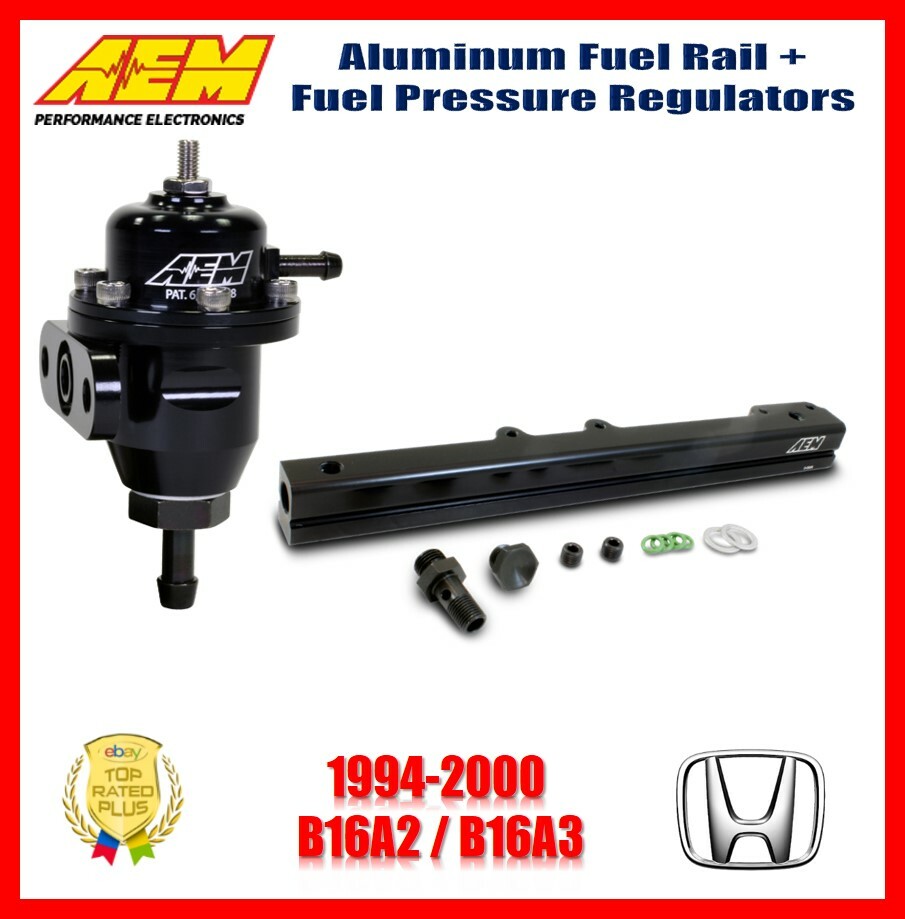 AEM Aluminum Fuel Rail + Adj Pressure Regulator For Honda Civic B16A2 ...