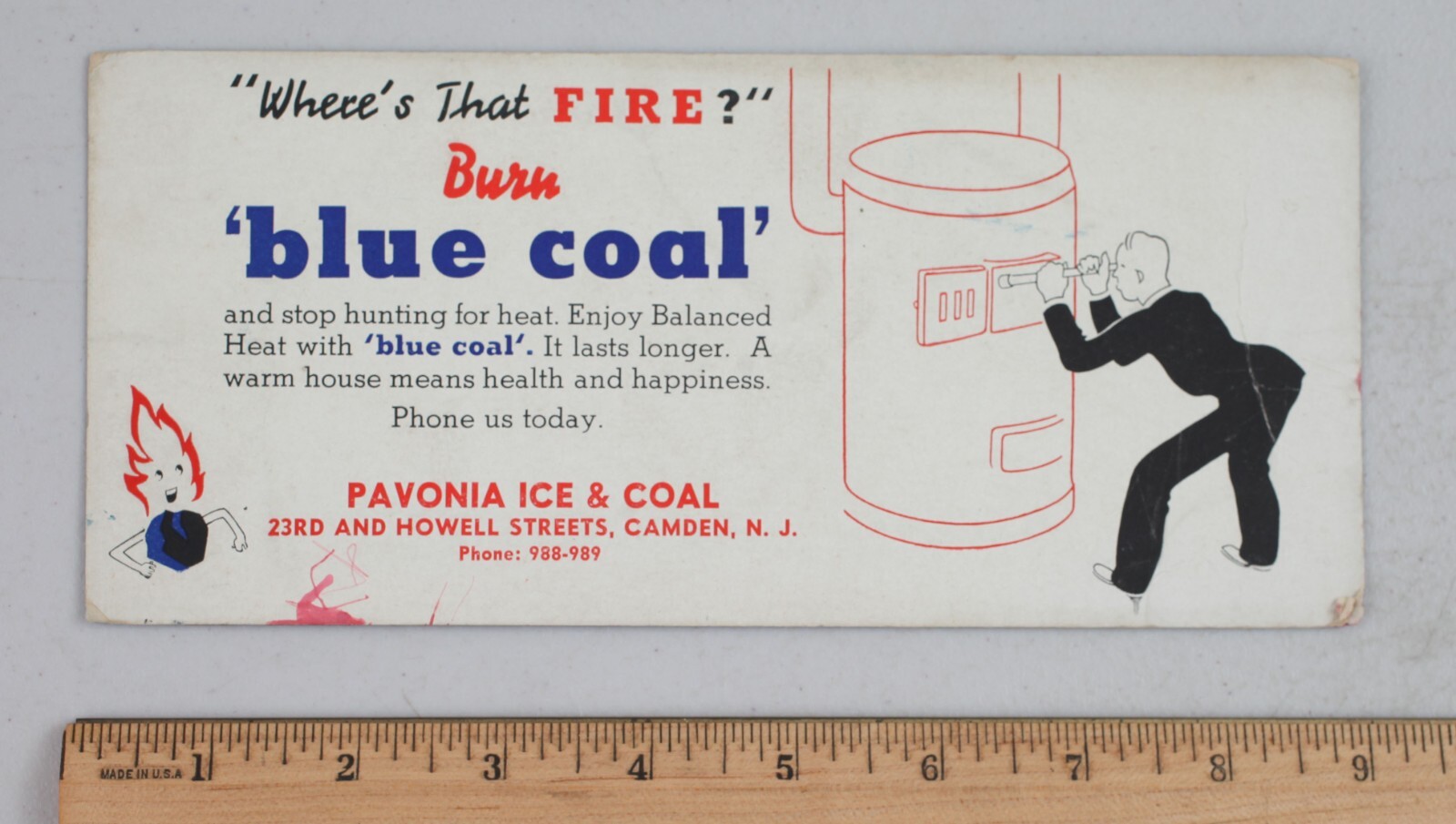 Advertising Ink Blotter Blue Coal Pavonia Ice & Coal Camden New Jersey ...