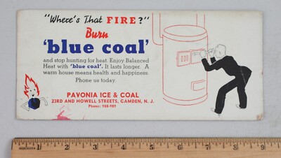 Advertising Ink Blotter Blue Coal Pavonia Ice & Coal Camden New Jersey ...