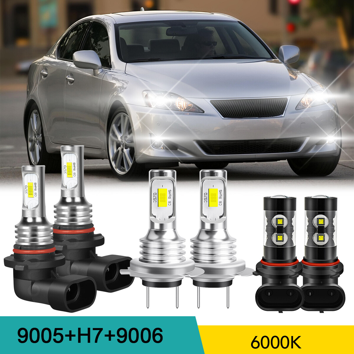 For Lexus ES350 2007 2008 2009 6X LED Bulbs High Low Beam Headlight ...