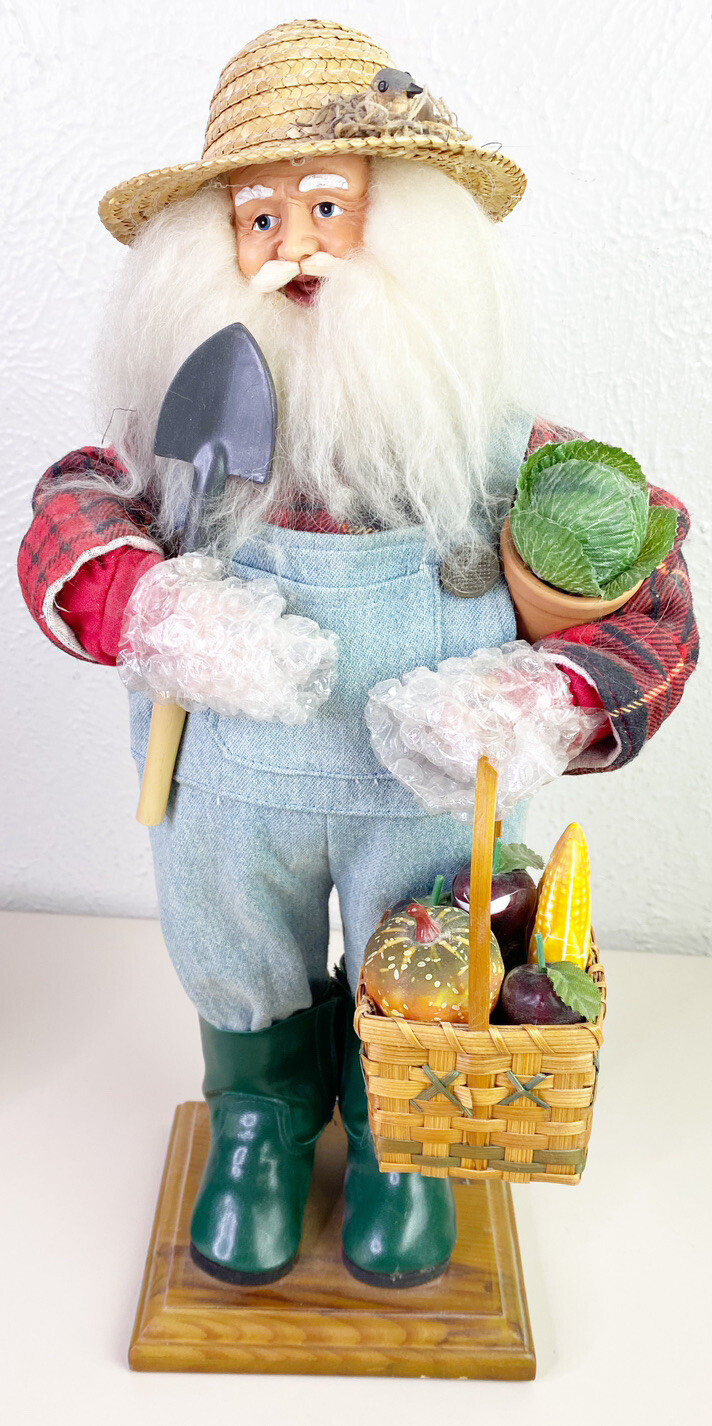 VTG 16" Santa Farmer Vegetable Gardner W/Straw Hat Overalls New | eBay