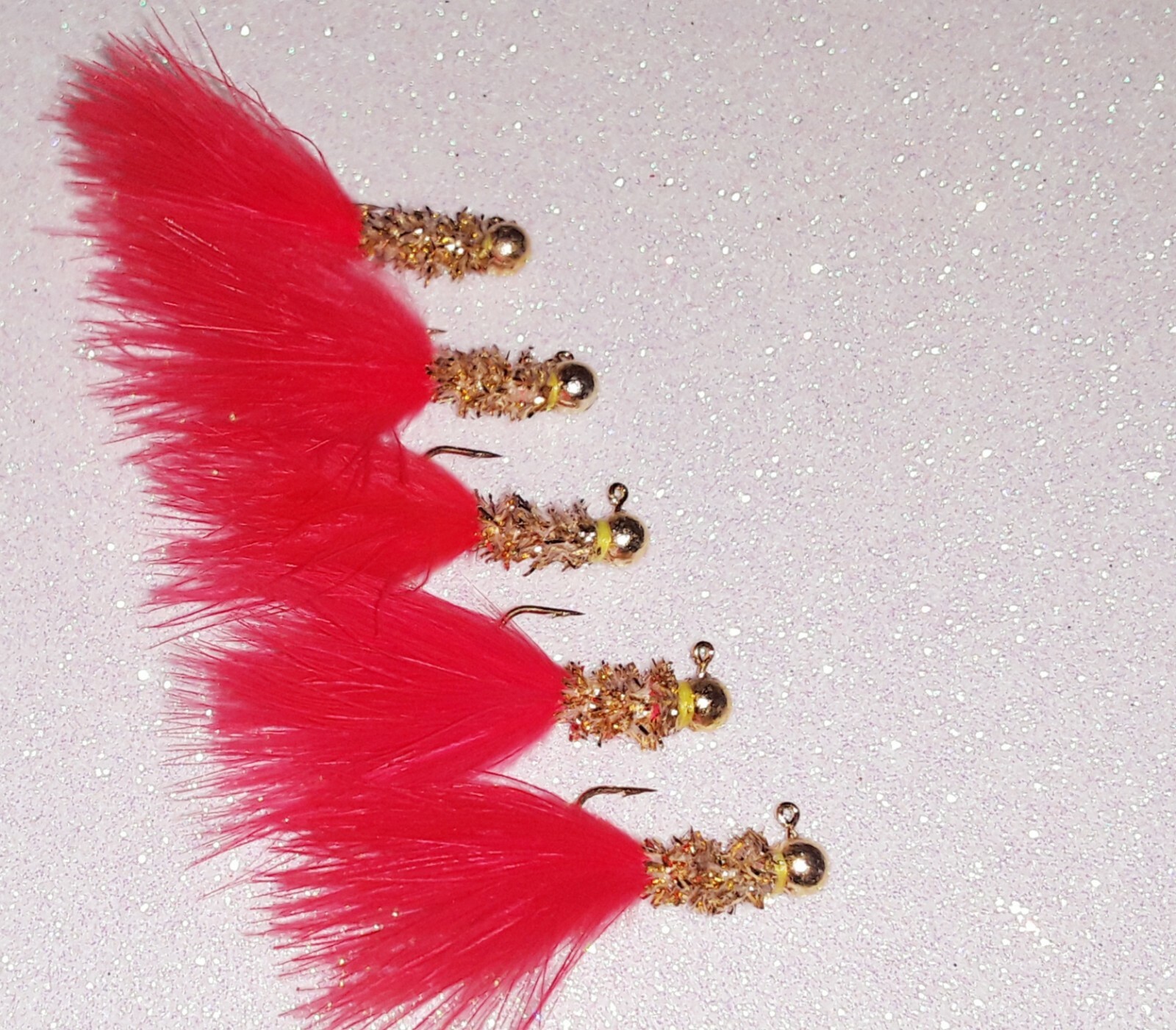 5 Gold Gold Red - Hand Tied Crappie, Bluegill, Bream 1/32nd oz. Jigs | eBay