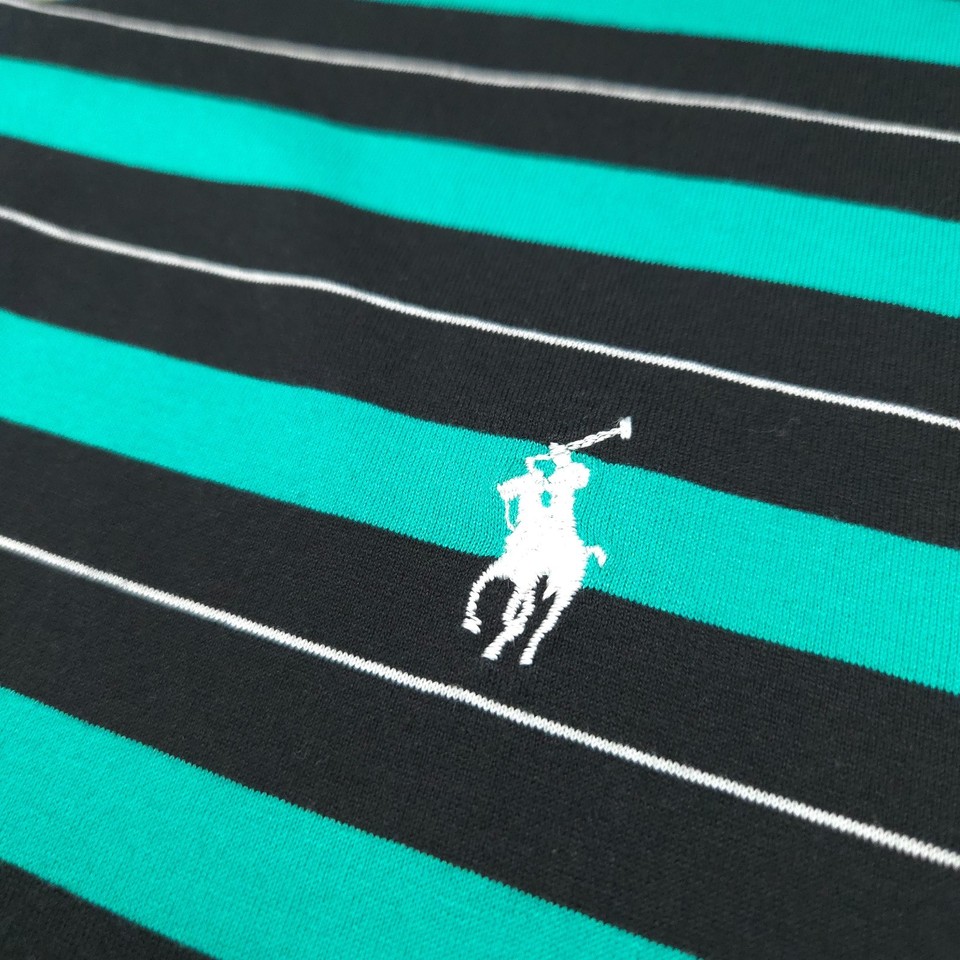 POLO GOLF- RALPH LAUREN SHIRT -M- BLACK TURQUOISE WHITE INTERLOCK LISLE ...