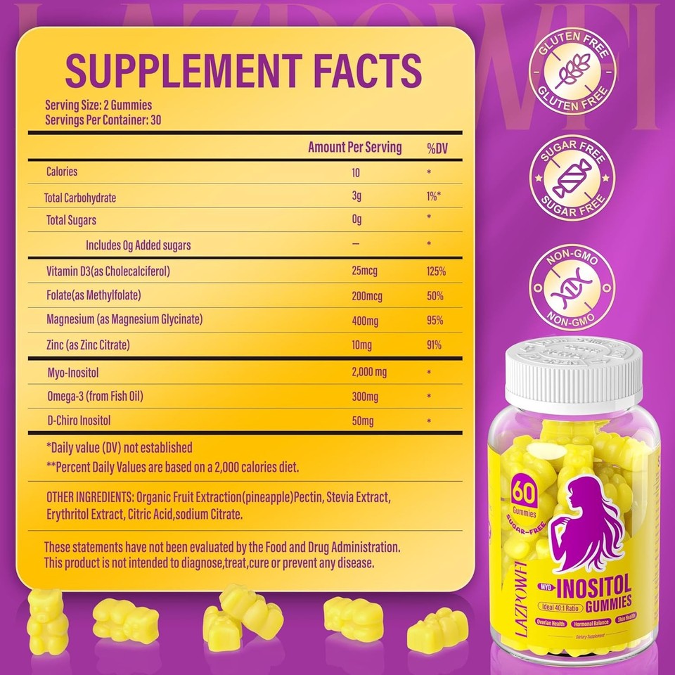 Myo-Inositol & D-Chiro Inositol,Inositol Gummies with 1 Count (Pack of ...