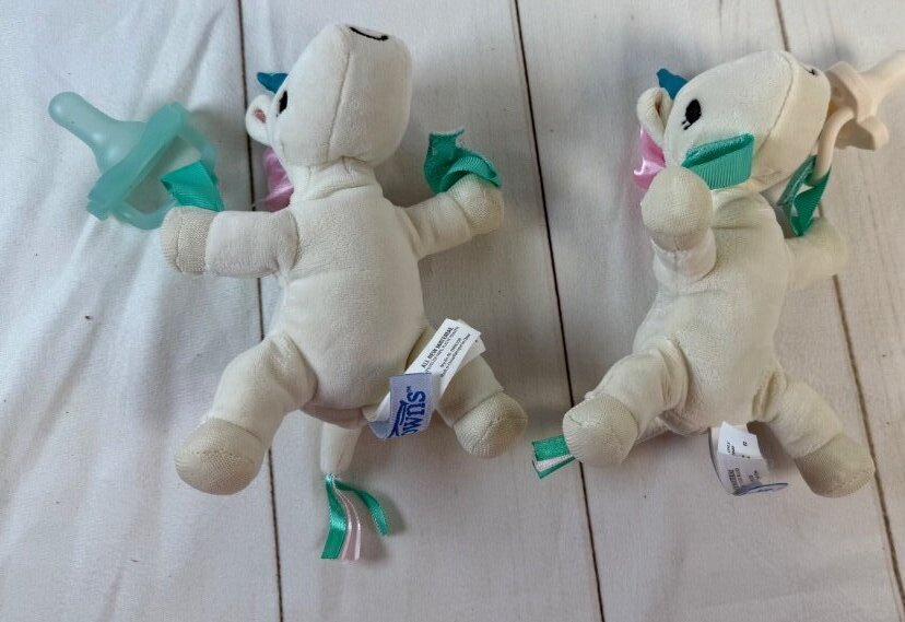 Lot 2 Dr. Brown's White Aqua Pacifier Holder Snuggle Soother Plush Baby ...