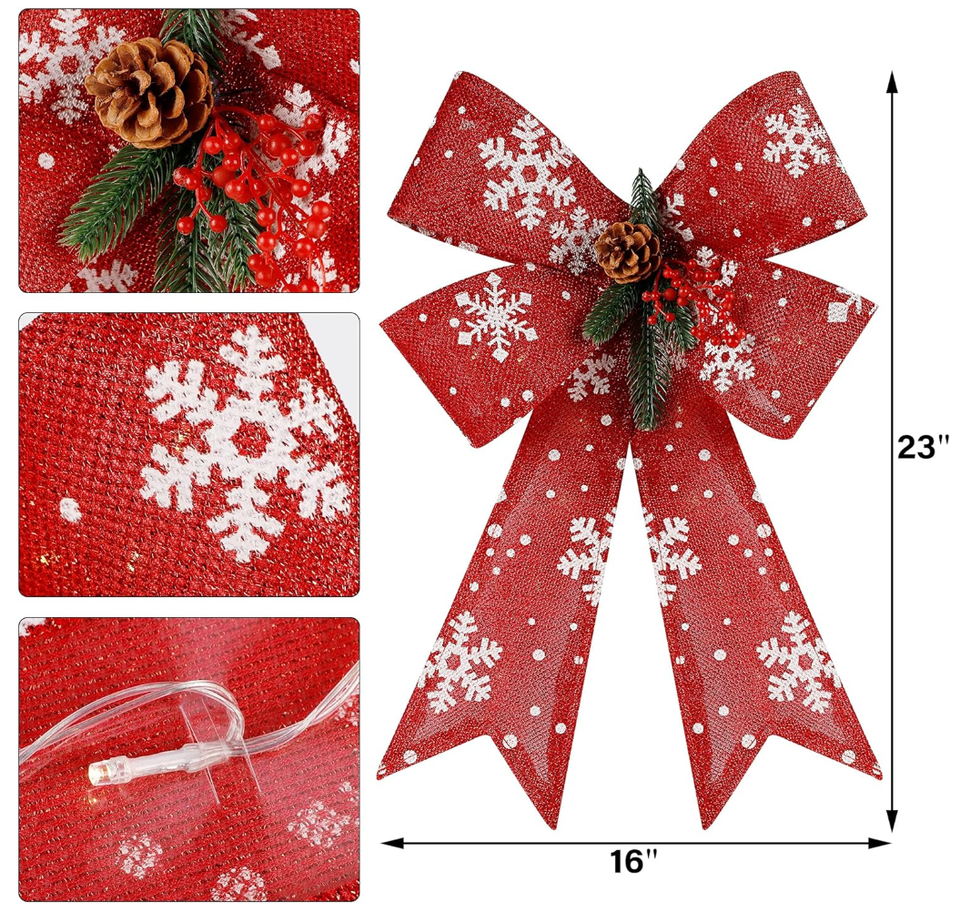 Christmas Tree Topper/Bow Decoration w/LED Lights & Timer | eBay