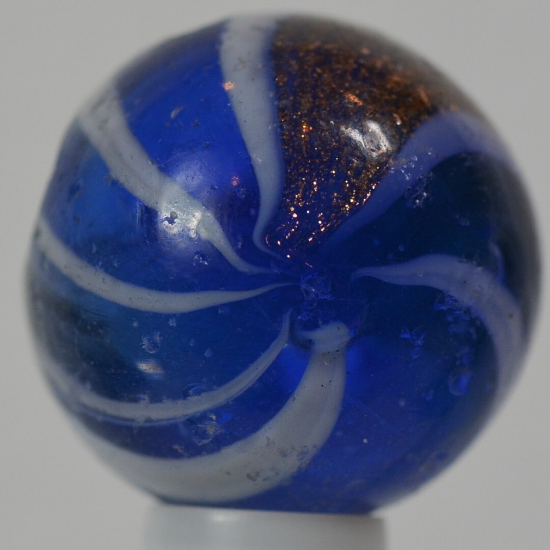 Handmade Banded Lutz Marble, Cobalt Blue Glass 11/16in, Good, Chip ...