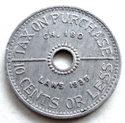 US STATE OF WASHINGTON 10 Cents or Less 1935 TAX Token 22.6mm 1.4g Al ...