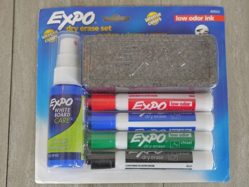 Expo Low Odor Dry Erase Marker Set with White Board Eraser and Cleaner ...