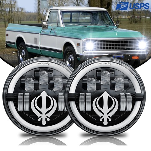 For 1967-1972 Chevy C10 Pair 7 inch LED Headlights Round DOT Approved ...
