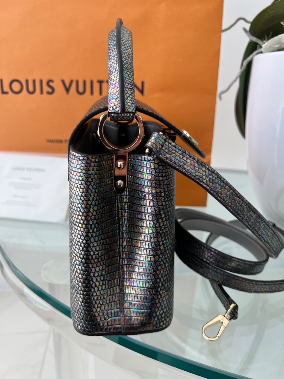 Louis Vuitton limited edition metallic lizard capucines crossbody ...