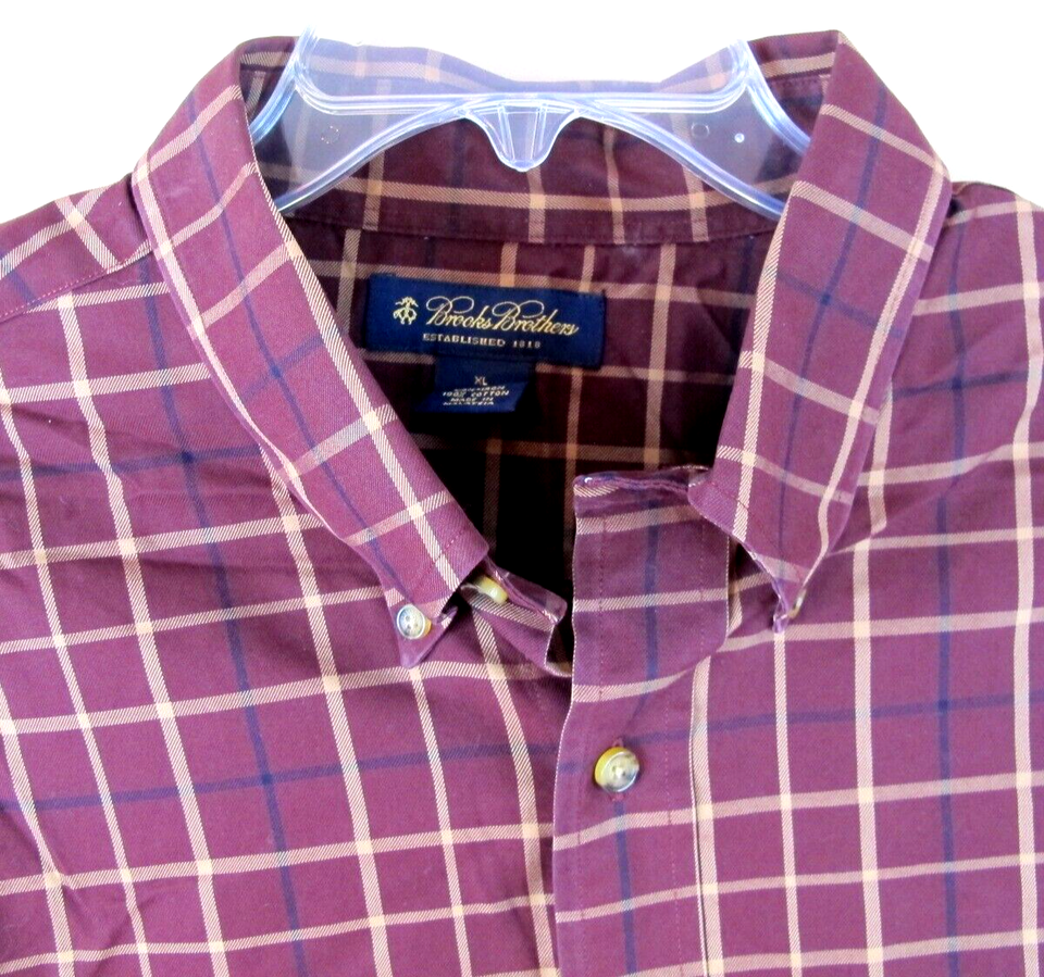 Brooks Brothers Long Sleeve Button Down Shirt Men's XL Maroon Check ...