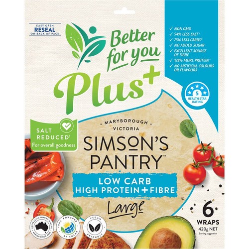 Simsons Pantry Low Carb High Protein Fibre Large Wraps Pack | eBay