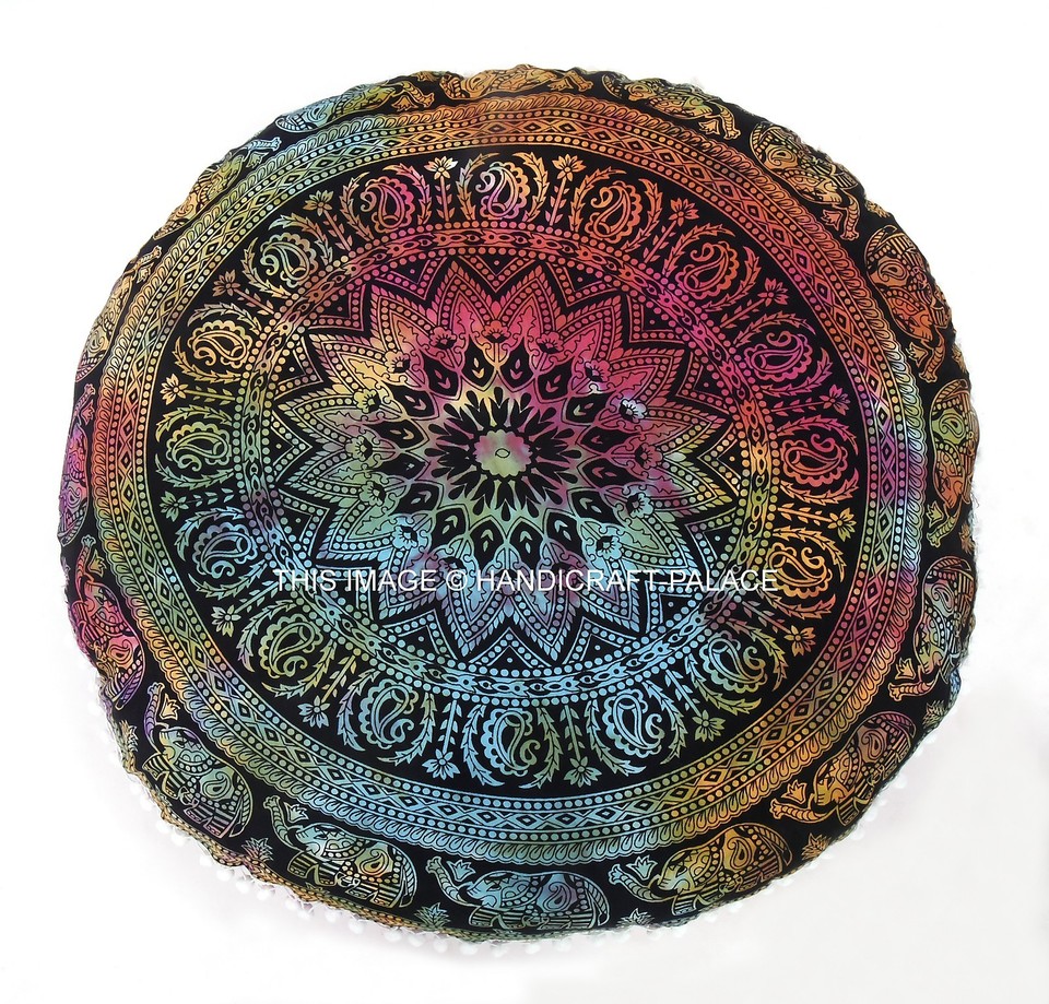 32" Large Tie Dye Mandala Floor Pillow Meditation Cushion Cover Ottoman ...