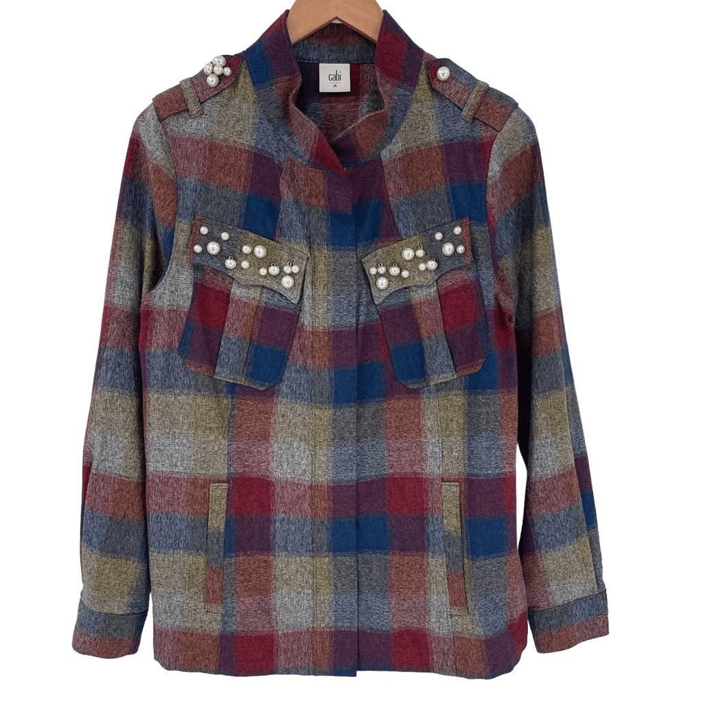 Cabi Collage Jacket Pearls Autumn Plaid Fall Multi-Co… - Gem