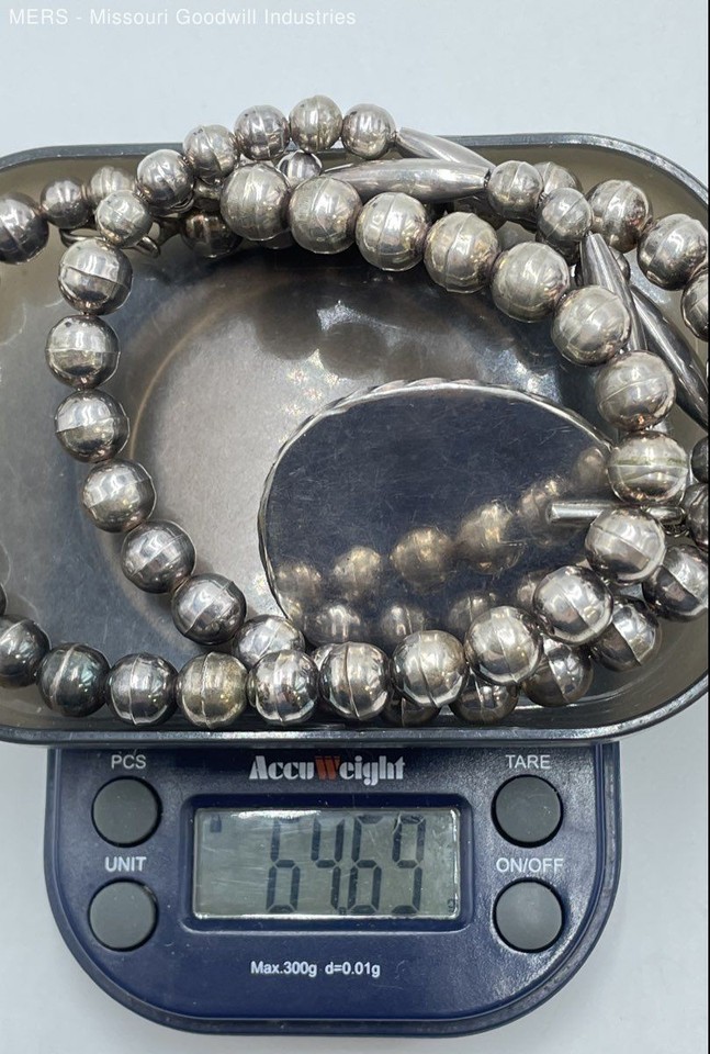 25" Sterling Silver Turquoise Beaded Necklace - 64.69 Grams | eBay