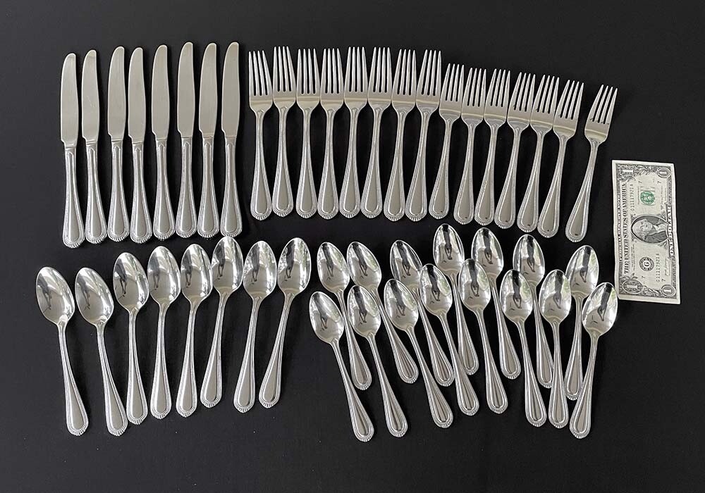 ONEIDA Portfolio Countess Glossy Beaded Stainless Steel 46 Pcs Flatware ...