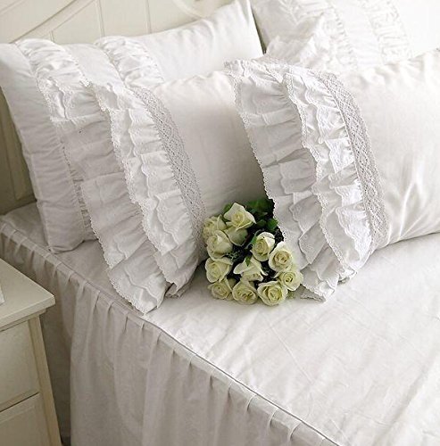 Shabby Vintage White Embroidery Lace & Ruffle Matching Pillowcase ...