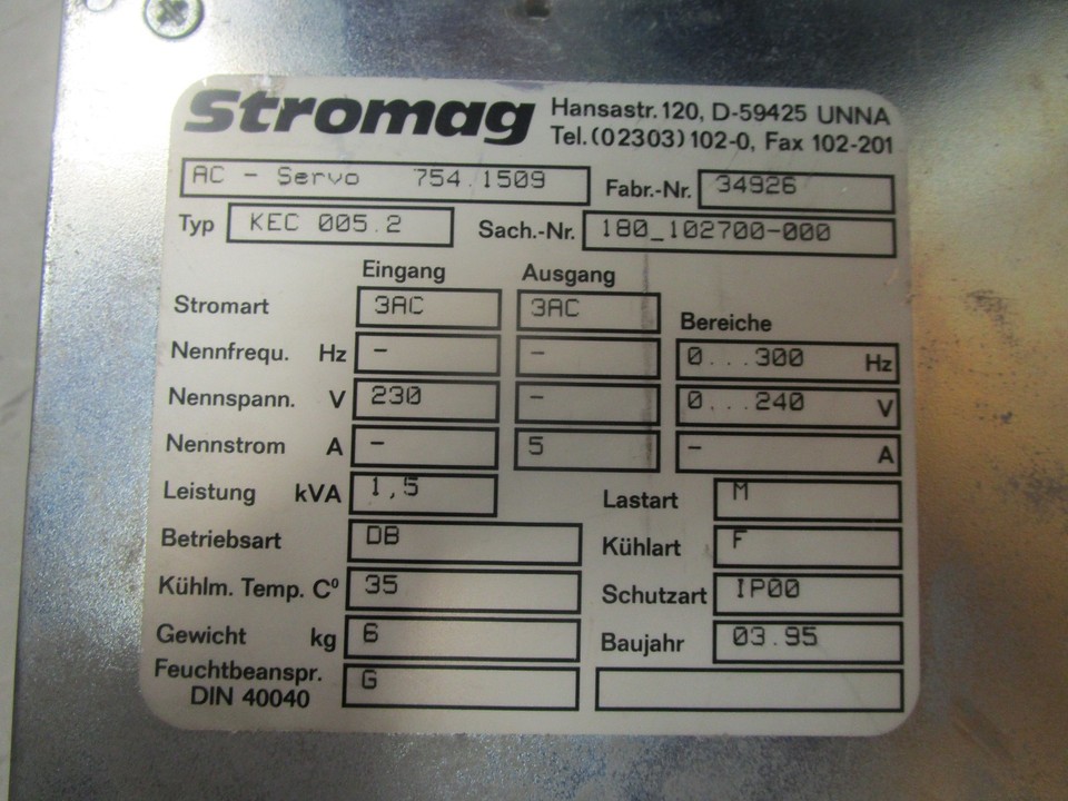 STROMATIC STROMAG AC SERVO DRIVE 5A 754-1509 KEC 005-2 KEC005-2 | eBay