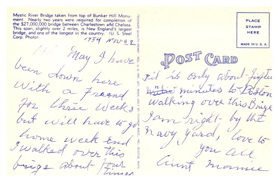 Mystic River Bridge Chelsea Boston Massachusetts Linen Postcard | eBay