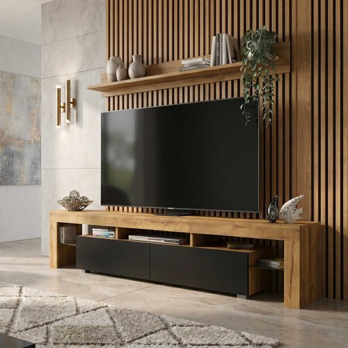 TV Unit TV Stand Cabinet Sideboard Oak Black Media Storage Display ...