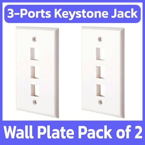 2 Pack Keystone Wall Plate Single Gang Three Ports Faceplate 3 Jack ...