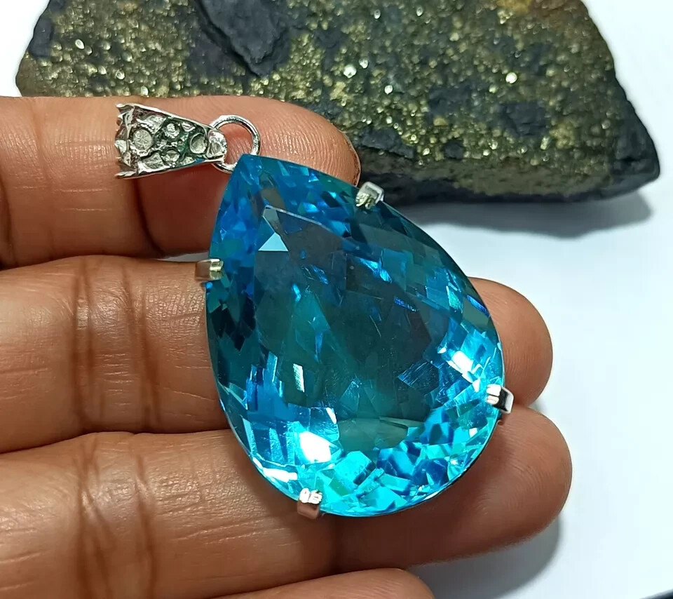 Certified Natural 100 Ct+ Brazilian Blue Pear Topaz Pendant Loose ...