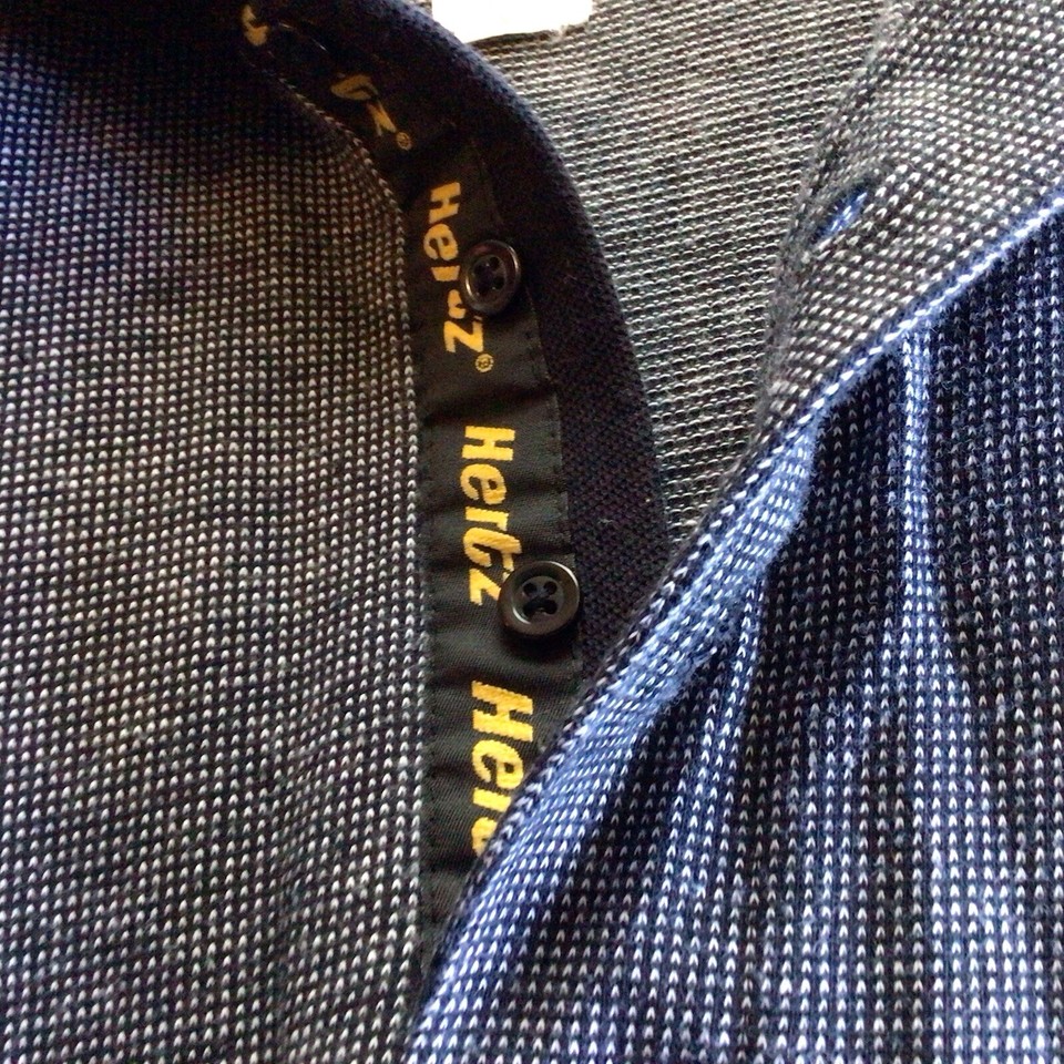 Men’s Hertz Rent-a-Car Shirt XL Employee Polo Uniform Blue Yellow Logo ...