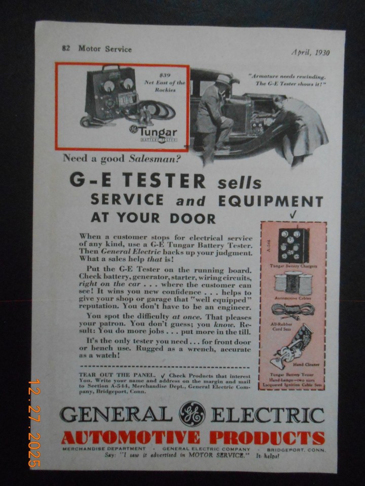 1930 New Britain Machine CO CT motor mechanic tool stand ad GE Battery ...