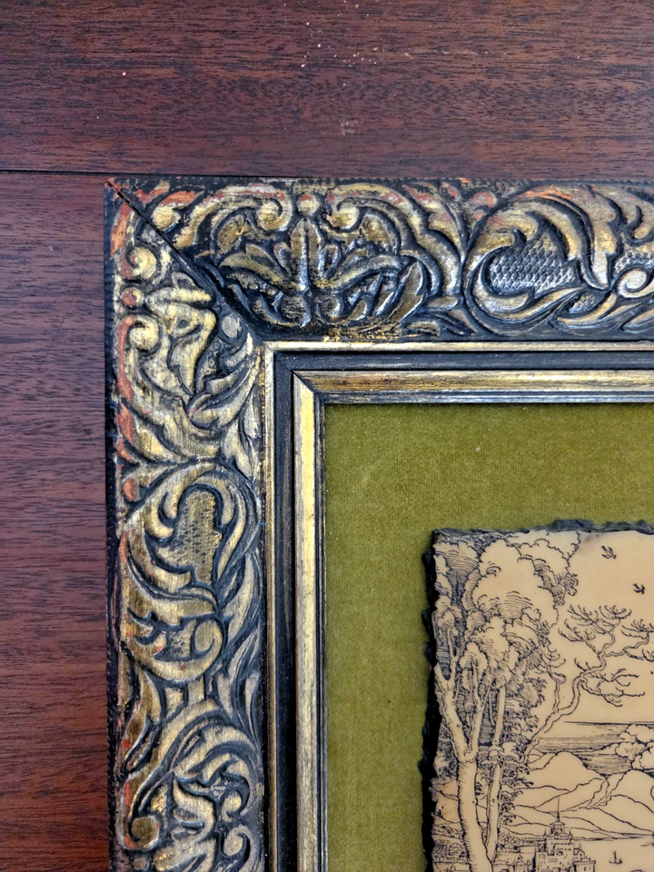 Framed Albrecht Durer “Samson Rending the Lion” Plaque 15.5x12.5 Gothic ...