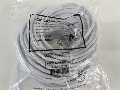 Monoprice Cat6 24AWG UTP Ethernet Network Patch Cable, 100ft White 11233 | eBay
