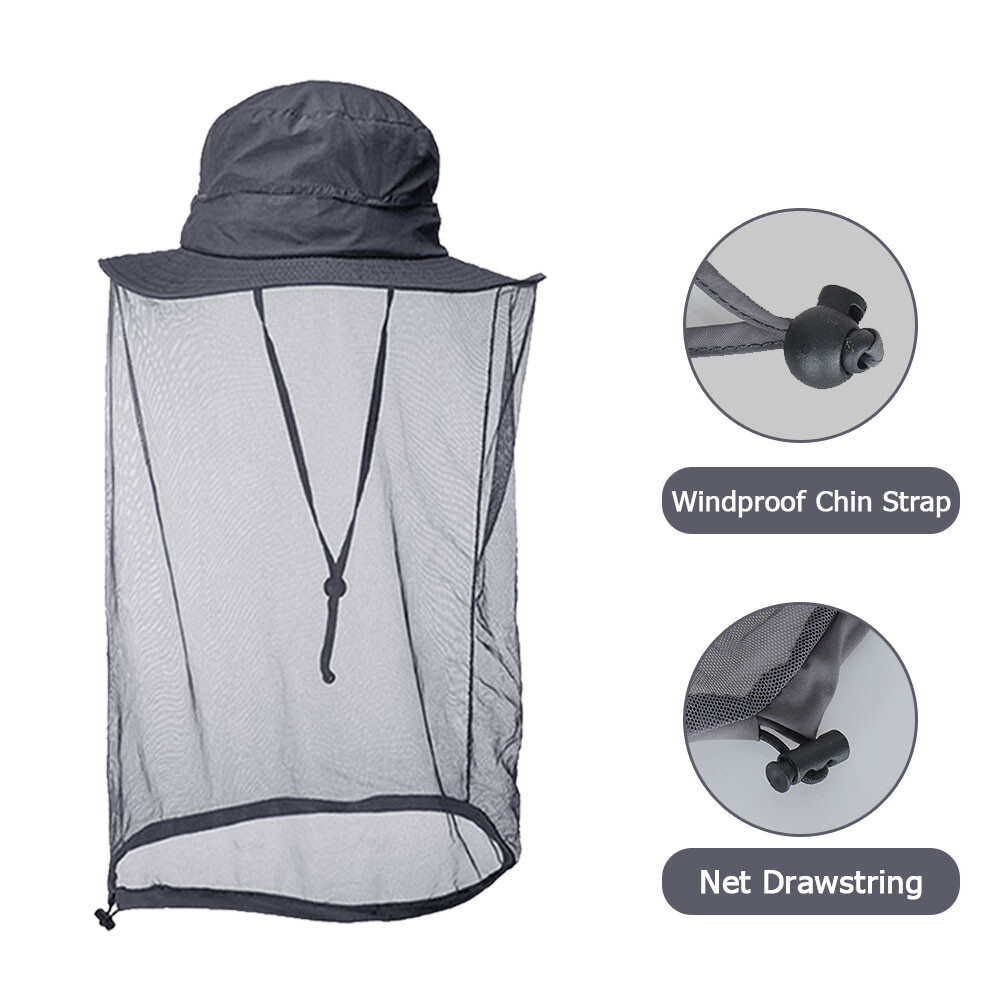 Mosquito Head Net Hat Sun Protection Bug Bucket Fishing Hiking Safari ...