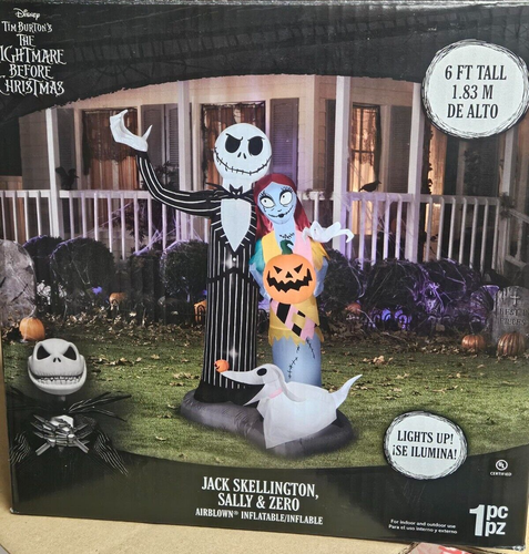 Gemmy 6ft Tall Disney's Nightmare Jack&Sally w/ Zero Halloween ...